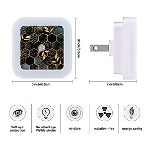 Yashilaiya Marble Hexagon Texture Golden Night Light with Light Sensor White Light Plug-in Led Night Lamp Decorative for Bedroom Bathroom Kitchen Hallway Stairs