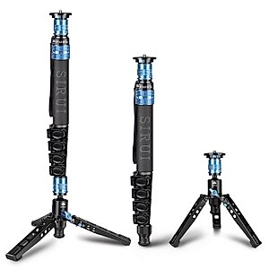 SIRUI P-325FS Monopod with Feet, 55" Carbon Fiber Monopod for Cameras, Professional Lightweight Travel Monopod, Max Load 22lbs, 360° Panorama, 5-Section, Quick Release Plate