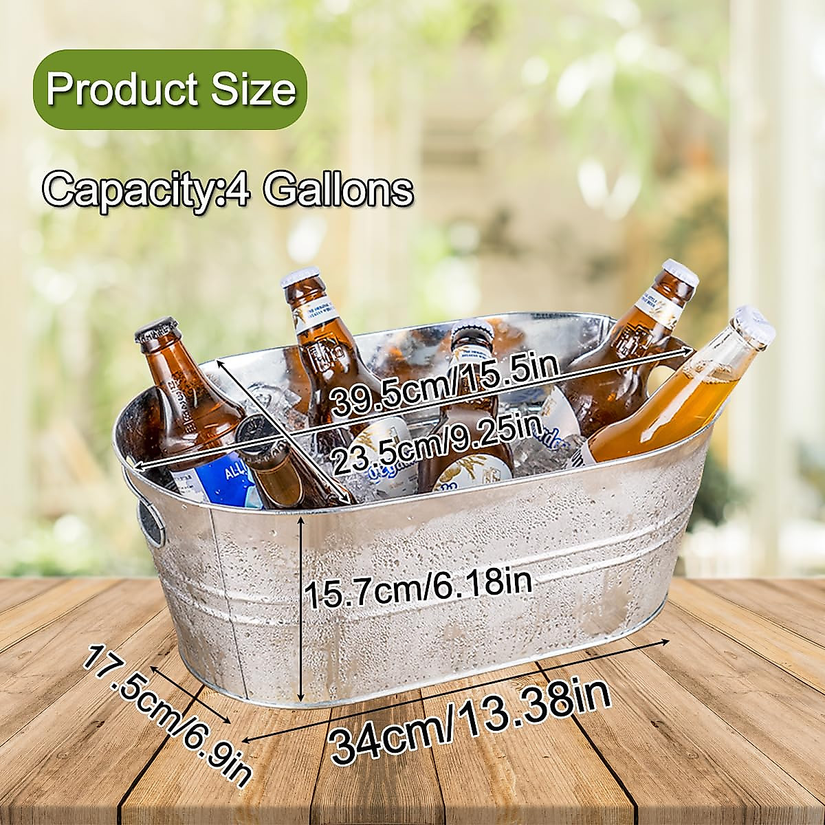 4 Pack Galvanized Tub 4 Gallon Ice Bucket Large Metal Drink Buckets for Parties Beer Beverage Tub with Carry Handles for Champagne Cocktails Wine Cooling for Mimosa Bar Supplies