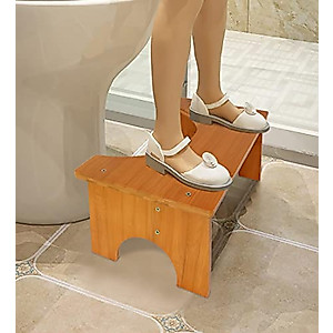 Bamboo Toilet Stool for Adults, JACNITAD 6.5" Toilet Poop Stool, Bathroom Toilet Stool with Non-Slip Mat for Adults Children, Original Simple Design Healthy Portable Adult Toilet Poop Stool (Tan)