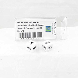 Yes No White Dice with Black Words Squared Corners 16mm (5/8 inch) D6 Set of 2 Wondertrail