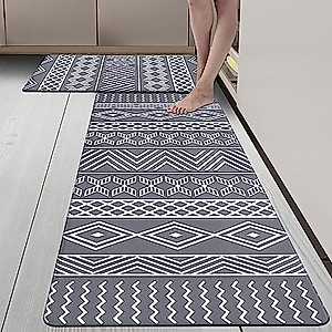 HiiARug Anti Fatigue Kitchen Mat Set of 2 Kitchen Floor Mats 18"x47"+18"x30" Cushioned Kitchen Runner Carpet Waterproof Kitchen Runner Mats for Kitchen Decor Laundry Room Standing Desk Mat