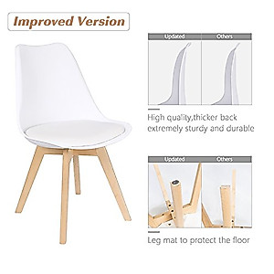 Furmax Mid Century Modern DSW Upholstered Side Beech Wood Legs and Soft Padded Shell Tulip Chair for Dining Living Room Bedroom Kitchen Set of 4 (White)