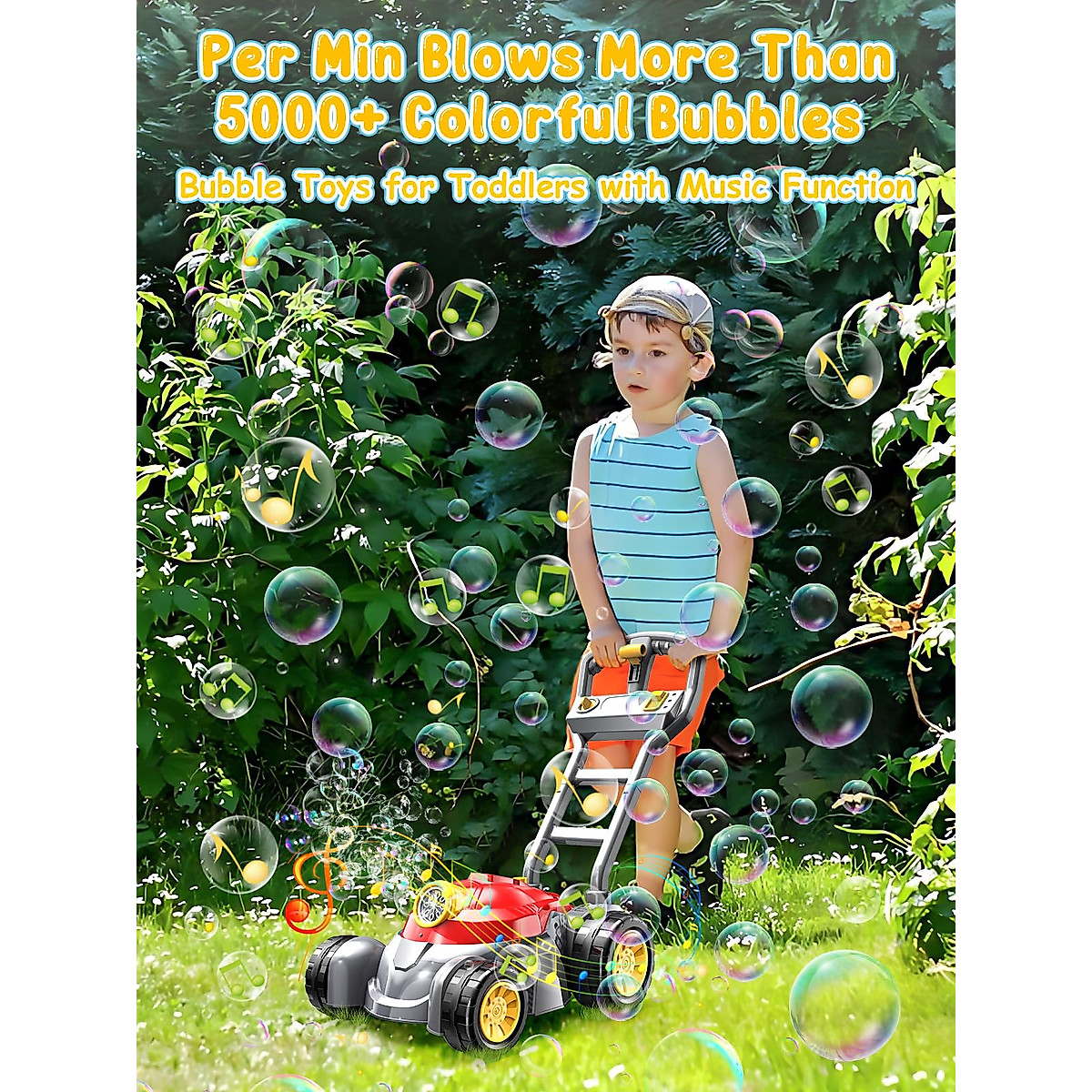 (Upgraded) Bubble Lawn Mower, BEYYON Red Lawn Mower Bubble Machine for Kids, Bubble Machine for Toddlers 1-6 Outdoor, Gardening Push Lawn Mower Toys Birthday Gifts for Preschool Kids Boys, Girls