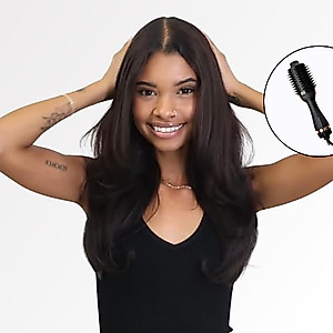 FoxyBae Hair Dryer Brush - 60mm, Rose Gold-Black, Ceramic, Tourmaline, for All Hair Types, Salon-Grade, with Nylon and Boar Bristles, Hot Air Brush and Volumizer in One, 3 Temperature Settings