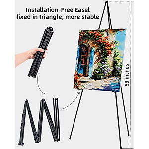 Nicpro Folding Easels for Display, 2 Pack 63 Inch Metal Floor Easel Stand Tripod Black Portable for Artist Poster Wedding with Carry Bag