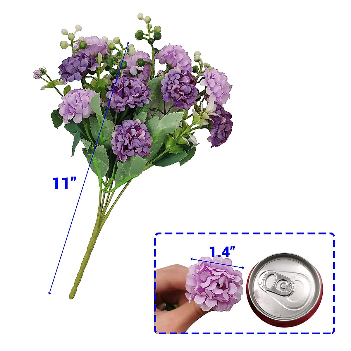 SNAIL GARDEN 40Heads Artificial Hydrangea Flowers, 4Pack Fake Silk Mini Hydrangea with 1 Vase Kraft Paper Bag-Mini Artificial Chrysanthemum Ball Perfect for Home Office Wedding Baby Shower Party Decor