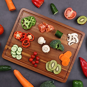 DeeDear Wood Cutting Board 16.5x13 Inch Large Reversible Chopping Block with Handles and Juice Groove, Acacia Wood Butcher Block Extra Thick Wooden Chopping Board Meat Board Cheese Board