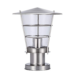 XMFXIAO Stainless Steel Silver Lawn Waterproof E27 Outdoor Acrylic Column Head lamp Modern Minimalist European Cylindrical lamp Garden Gate Street Park Home Villa Lighting Pillar lamp
