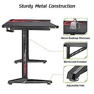 Eureka Ergonomic 60'' Gaming Desk, T-Shaped Carbon Fiber Surface Computer Desk with Free Mouse Pad,Large PC Gamer Desk Gaming Table with USB Handle Rack Cup Holder Headphone Hook,Black