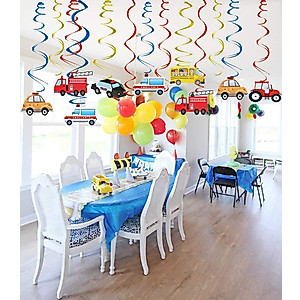 Transportation Party Hanging Swirl Decorations - 30Ct Cars Theme Happy Birthday Banner Garland for Transportation Themed Birthday Baby Shower Party Supplies