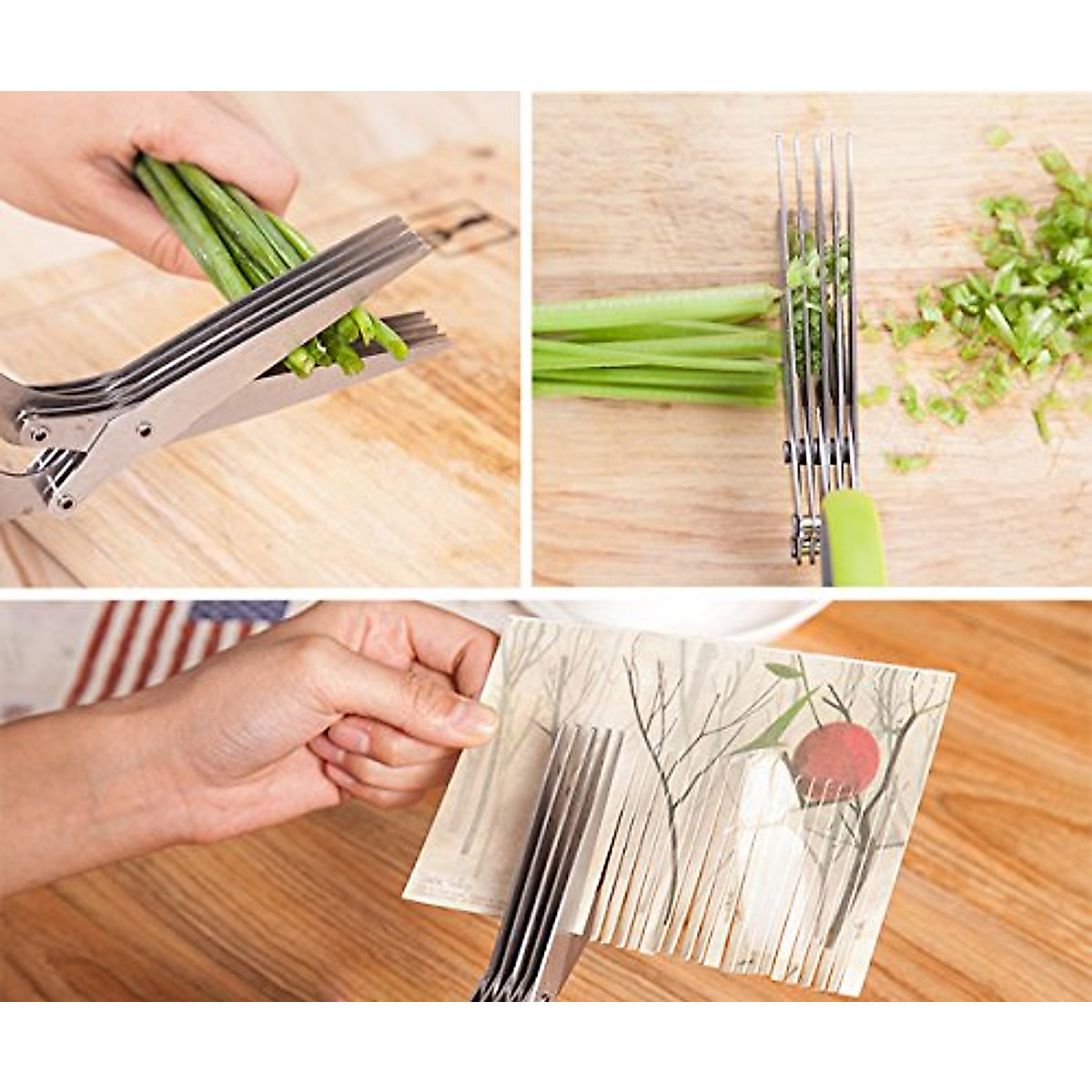 Joyoldelf Gourmet Herb Scissors Set - Master Culinary Multipurpose Cutting Shears with Stainless Steel 5 Blades, Herb Stripper, Safety Cover and Cleaning Comb for Cutting Cilantro Onion Salad