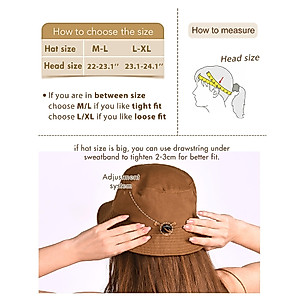 FURTALK Bucket Hats for Women Washed Cotton Packable Summer Beach Sun Hats Mens Womens Bucket Hat with Strings for Travel (Dark Orange, Medium, m)