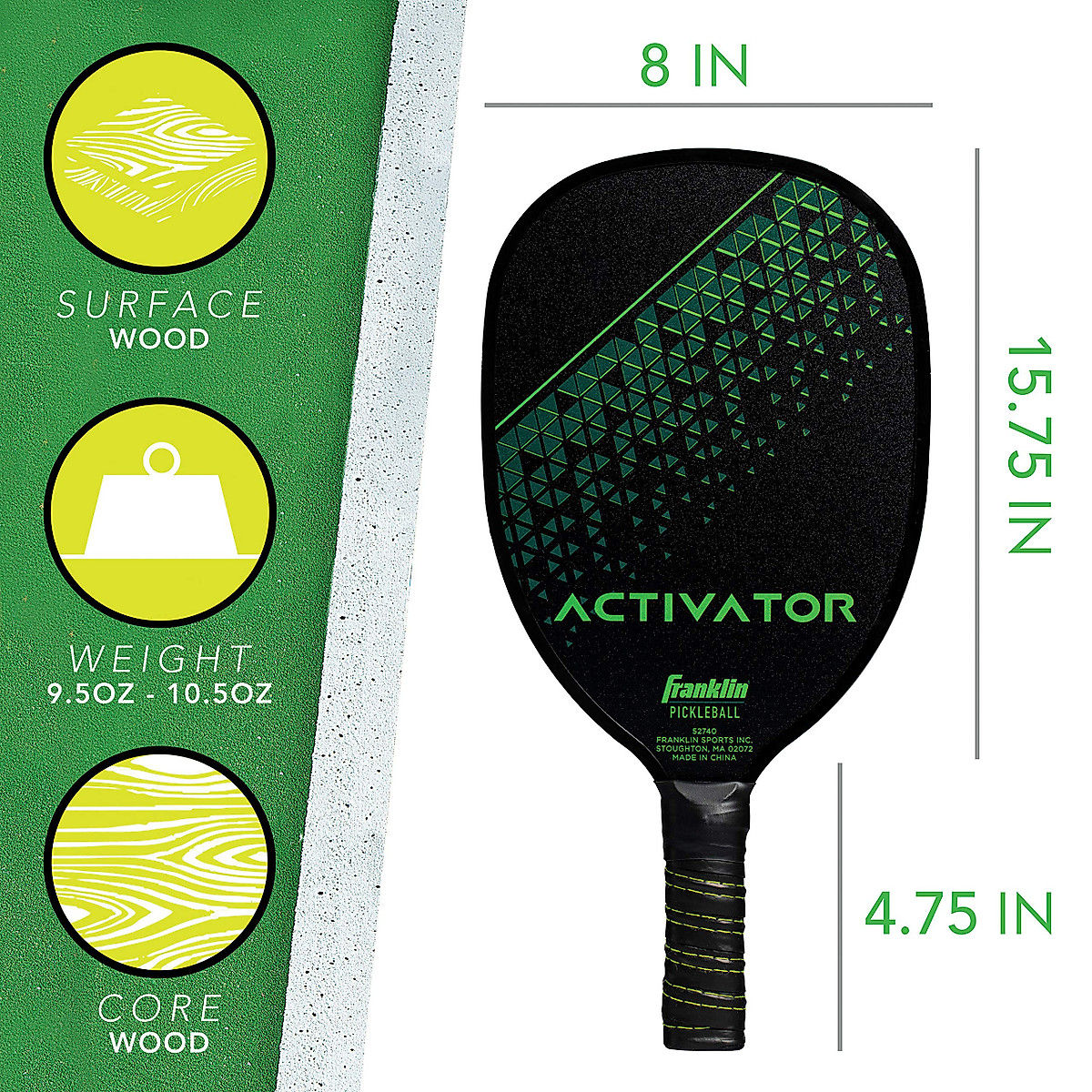 Franklin Sports Pickleball Paddle - Activator Wooden Core Pickleball Paddles - USA Pickleball (USAPA) Approved - 13mm Thick Core