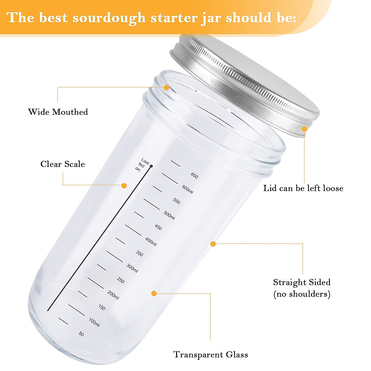 NEOBELLA Sourdough Starter Jar, Sourdough Starter Kit With Thermometer, Scraper, Cloth Cover And Metal Lid, 24 Oz Wide Mouth Sour Dough Starter Container Use For Sourdough Bread Baking Supplies