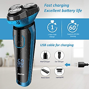 Electric Shaver for Men Waterproof Wet and Dry, Men's Electric Razor Cordless Rechargeable 3D Rotary Electric Shaving Razors with Pop-up Trimmer, LCD Display, Travel Lock