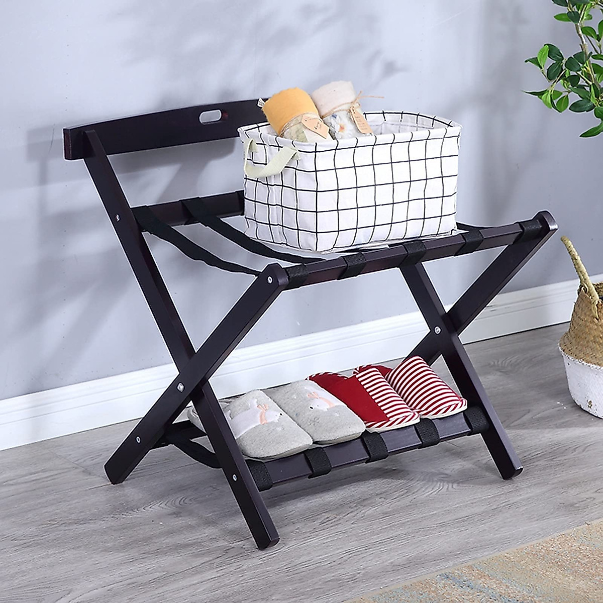 GUODDM Luggage Rack for Guest Room - Suitcase Stand, Wooden Portable Home Suitcase Rack, Solid Wooden Luggage Storage Rack, Professional Hotel Luggage Display Rack, for Bedroom, Guest Room, Hotel