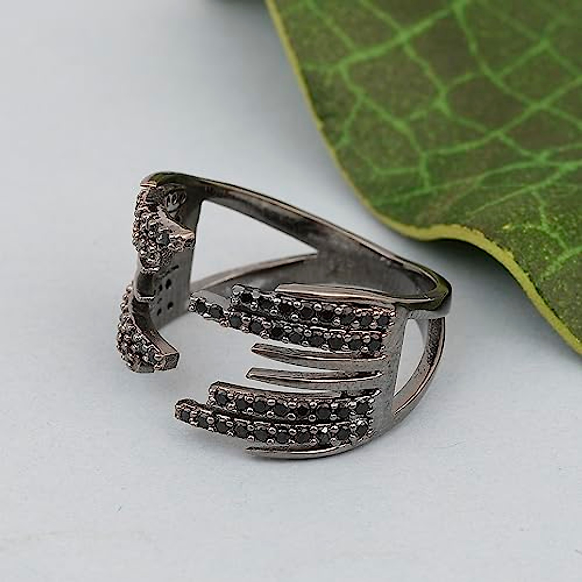 Eternity Open Wrap 925 silver Black Spinel Ring Cocktail Statement (7)