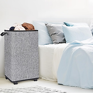 PHESWISOM 90L Large Rolling Laundry Hamper, Laundry Basket with Wheels and Handle for Storage, Dirty Clothes Hamper for Laundry, Tall Laundry Basket, Collapsible Laundry Hamper for Bathroom Dorm, Grey