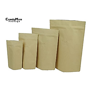 Candyman Package Light Kraft Paper Stand up Zipper Pouch for Coffee Bean with Degassing One Way Valve(25pcs) (4oz/120g)