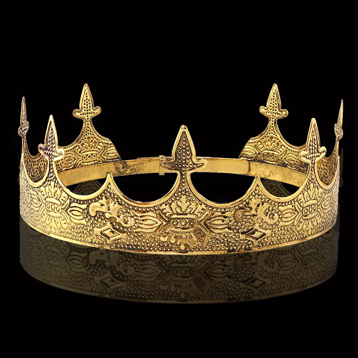 JORCEDI Crown Hair Jewelry Royal King Diadem Men Metal Big Tiaras For Wedding Halloween Costume Birthday Hair Accessories (Dark Gold)