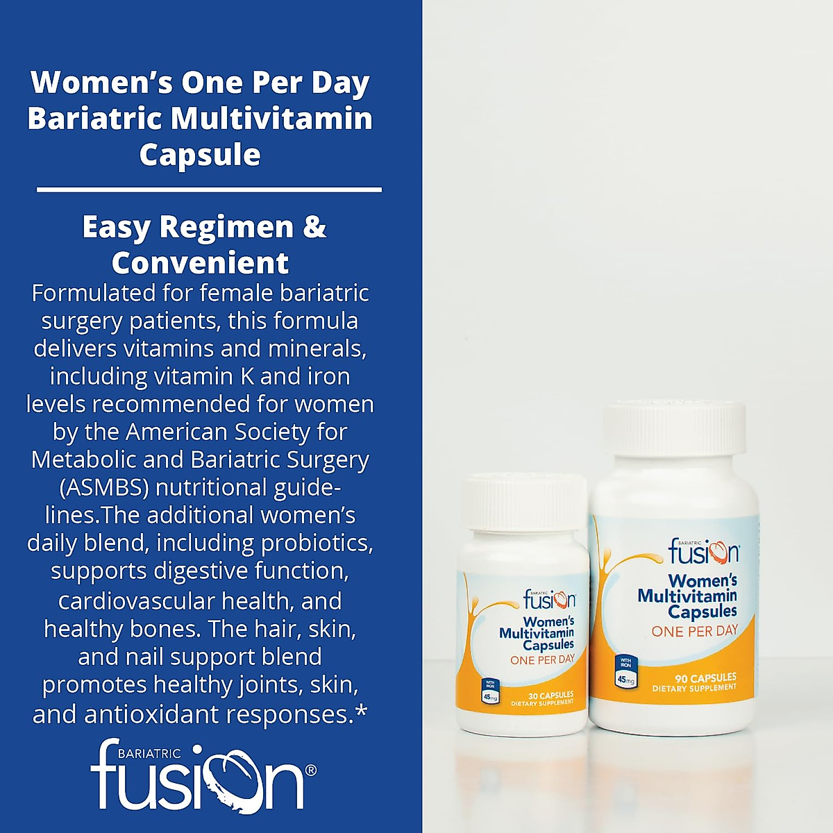 Bariatric Fusion One Per Day Bariatric Multivitamin with Iron for Women | with Hair and Nails Vitamins Blend | Gastric Bypass and Sleeve Gastrectomy | Glutren Free | 30 Capsules | 1 Month Supply