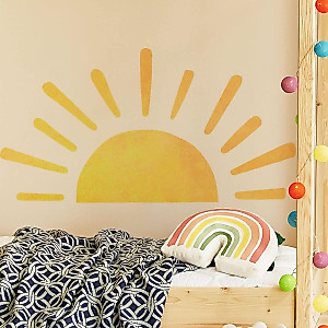 45.6x23.8 Inch Boho Half Sun Wall Decals Removable Sunshine Wall Sticker Vinyl Peel and Stick Half Sun Decals Wall Art for Girls Kids Bedroom Nursery Playroom Decor