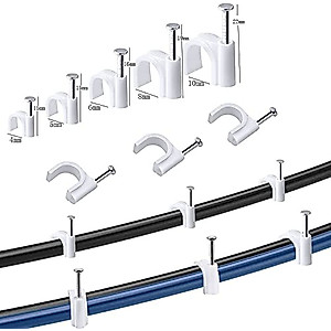 AGPTEK 500pcs Cable Clips with Steel Nails 4mm 5mm 6mm 8mm 10mm Cable Management for RG6, RG59, CAT6, RJ45 Cable Coax Cable, Ethernet Cable, TV Wire Cable, Telephone Cable, Led Starlight, Print Cable