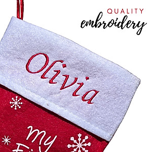 NC Embroideries Babys First Christmas stocking – Reindeer Personalized Baby Gift 2022, Customized Baby’s 1st Name or Initial Embroidered For Boy or Girl, Custom Gifts for Babies or Grandbaby