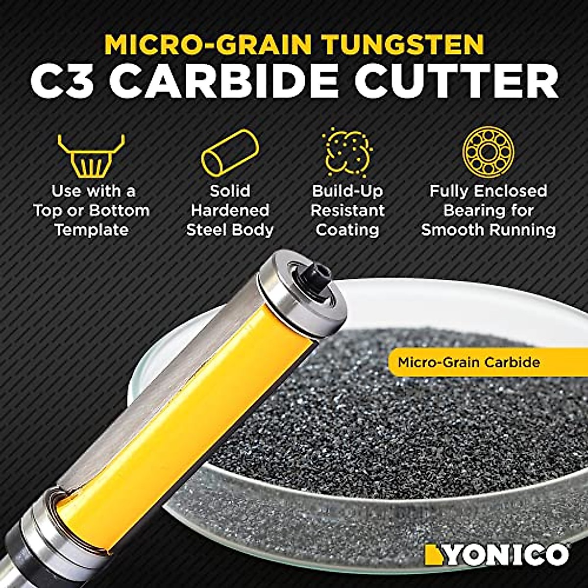 Router Bits for Woodworking - Pattern Flush Trim Router Bit Top & Bottom Bearing - 2-½” Cutter 3/4" Diameter - Premium C3 Carbide Cutters Router Bits - Wood Straight Router Bits 1/2 Shank - 14135