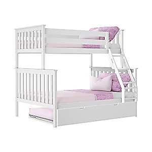 Max & Lily Bunk Bed, Twin-Over-Full Wood Bed Frame For Kids With Trundle, Grey