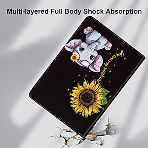 Case for iPad 9th/8th/7th Gen 2021/2020/2019 iPad 10.2 Inch Case Also Fit iPad Air 3th Gen 2019/iPad Pro 10.5 inch 2017，Standing Cover Case with Auto Sleep/Wake，Cute Elephant and Sunflower