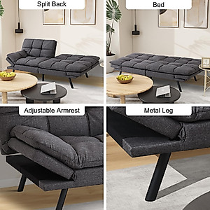 MUUEGM Futon Sofa Bed Couch - Convertible Sofa Bed, Loveseat Sleeper Sofa with Adjustable Backrest, Memory Foam Folding Futon for Living Room, Small Space, Apartment, Office, Grey