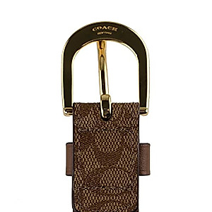 Coach Classic Belt In Signature Canvas (M, Khaki/Saddle/Gold)