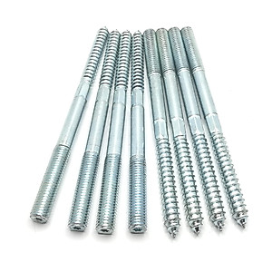 Haozheng Hanger Bolt M10x150 Silvery Double Headed Bolt Self-Tapping Screw with Hexagon for Furniture 8Pcs