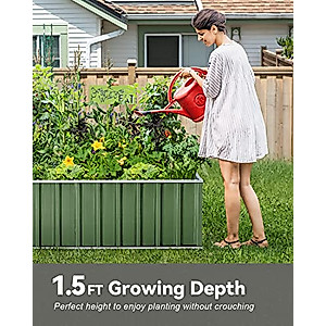 KING BIRD 6x3x1.5ft Galvanized Raised Garden Bed Outdoor Heightened Steel Metal Planter Box for Deep-Rooted Vegetables, Flowers, Large Raised Bed Kit(Green)