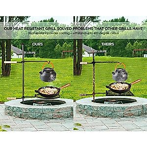 Campfire Grill Grate Fire Pit Grill Grate Open Fire Cooking Equipment Swivel Campfire Grill with Heat Resistant Adjustable Griddle Plate to Cook Food Over Open Camp Fire for Outdoor Camping BBQ Black