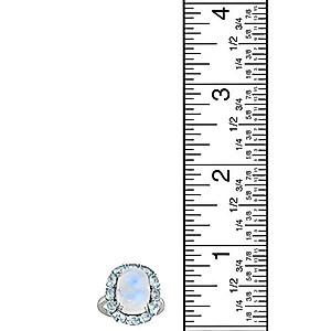 YoTreasure Moonstone and Sky Blue Topaz Cluster Ring Solid 925 Sterling Silver