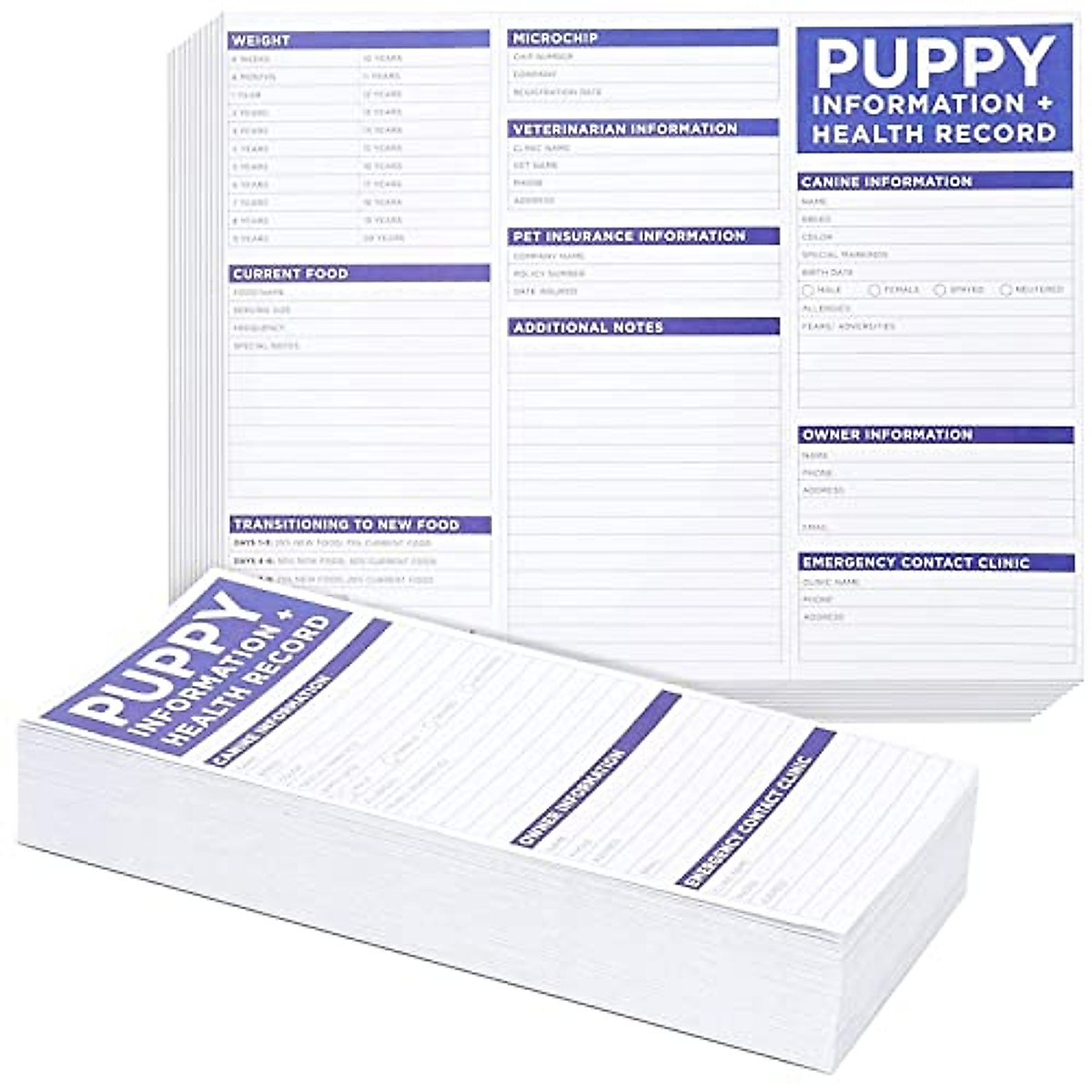 Okuna Outpost 60 Pack Puppy Vaccination Record Cards, Dog Vaccine and Canine Health Record Booklets, Tri-Fold (8.5 x 11 in)