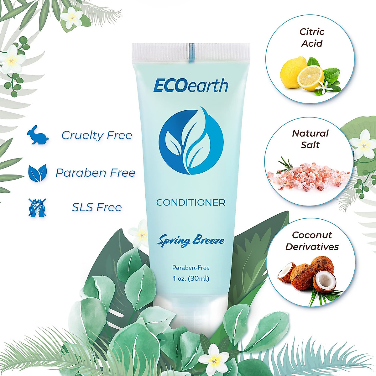 EcoEarth Travel Size Conditioner (1 fl oz, 100 PK, Spring Breeze), Delight Your Guests with Revitalizing and Refreshing Hotel Conditioner, Quality Small Size Travel Amenities Hotel Toiletries in Bulk