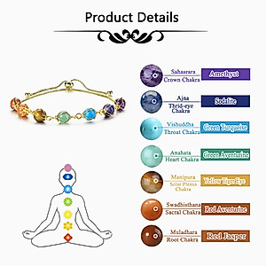 CrystalTears Chakra Crystal Bracelet for Women Adjustable 14k Gold Plated Wire Wrapped Healing Crystal Gemstone Bead Bracelet Natural Quartz Crystal Stone Bracelet Mother’s Day Gift for Mom