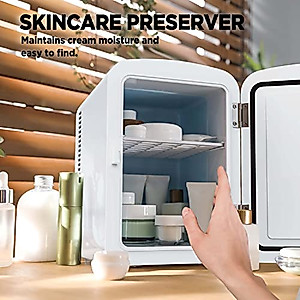 Silonn Mini Fridge, Portable Skin Care Fridge, 4 L/6 Can Cooler and Warmer Small Refrigerator with Eco Friendly for Home, Office, Car and College Dorm Room, Compact Refrigerator White