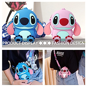 Stitch Crossbody Bag with Adjustable Shoulder Strap,ANEIMIAH Lilo and Stitch Birthday Gifts for Girls Women Kawaii Purse Cute Pink Silicone Mini Anime Stich Coin Wallet Stich Cartoon Bag