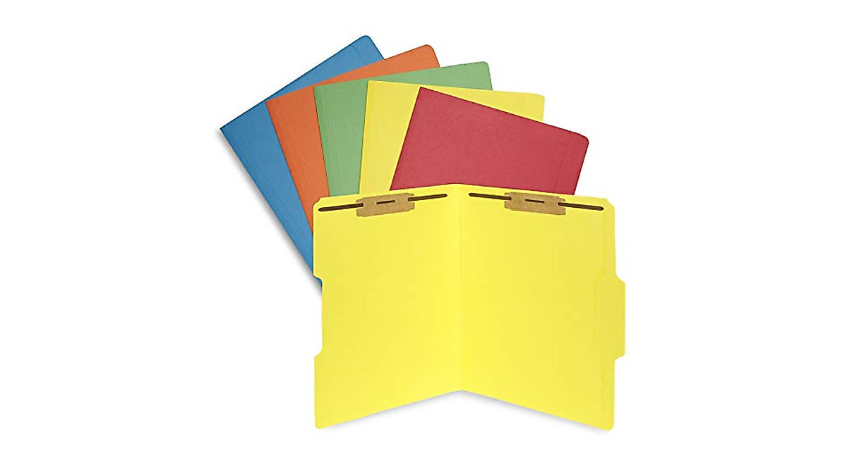 50 Assorted Color Fastener File Folders - Durable 2-Prong