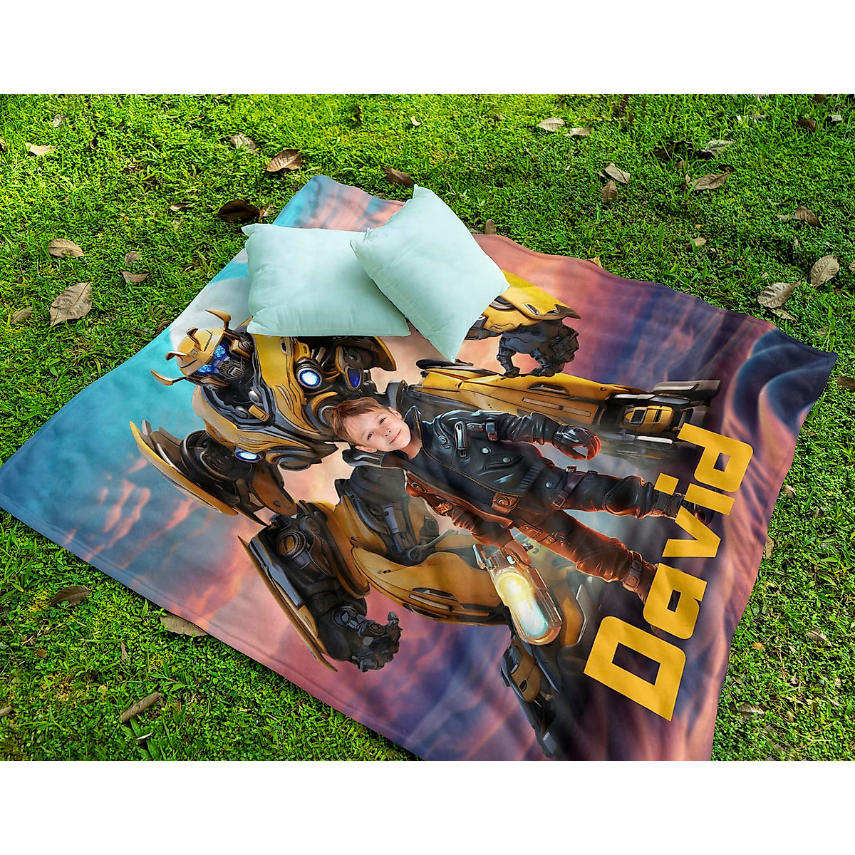 Customized Blanket with Pictures, Robot Themed Gifts for Boys Teen, Kids Custom Made Blankets 30 x 40, Guy Gift Ideas for Birthday Christmas Graduation, Gift for Son Nephew Grandkid Brother KC60