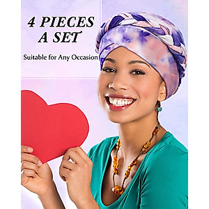4 Pieces African Women Turban Cap Head Wraps Beaded Headscarf Beanie Wrap