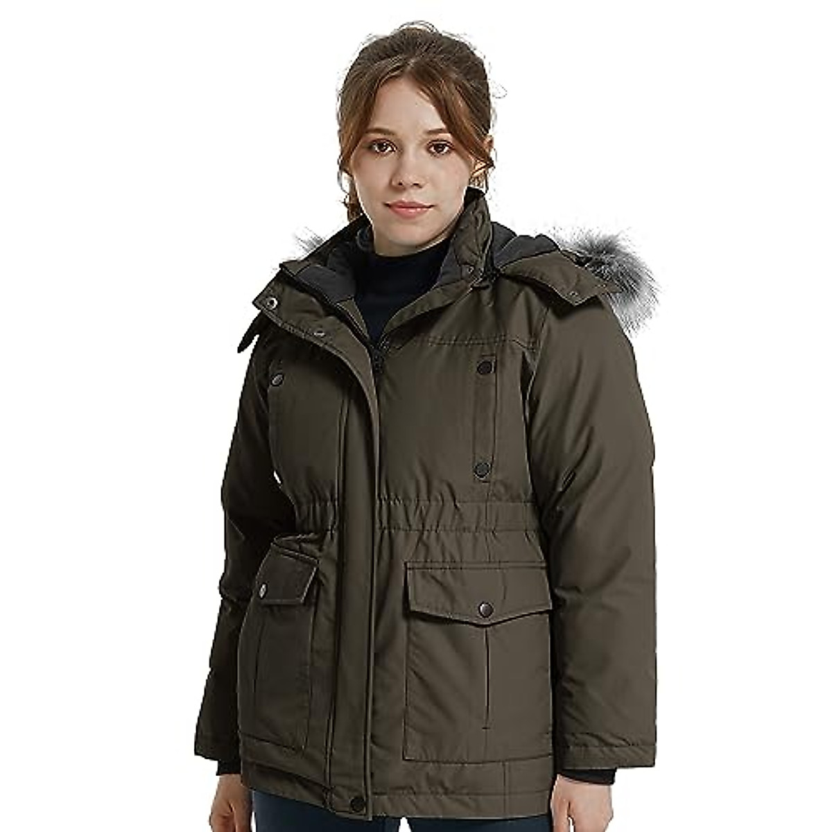 wantdo Girl's Warm Winter Coat Fleeced Puffer Jacket Windproof Hooded Parka Army Green 6-7