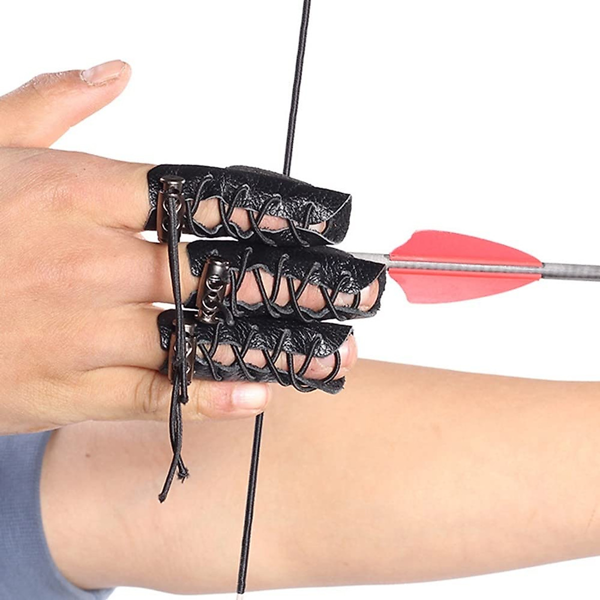 MiOYOOW Archery Glove, Adjustable Portable Three Finger Gloves Archery Accessories for Recurve Compound Bow