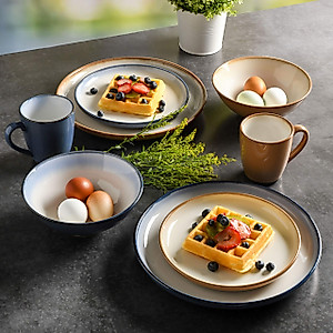 Gibson Elite Serene Fountain Round Reactive Glaze Stoneware Dinnerware Set, Service for Four (16pcs), Blue