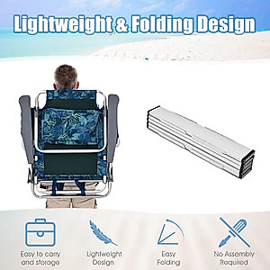 Giantex Folding Camping Chair 3 PCS Beach Chair and Aluminum Table Set, Patio Sling Chairs with 5 Adjustable Position, Backpack Lawn Chair for Fishing, Travelling Sunbathing Chairs Set